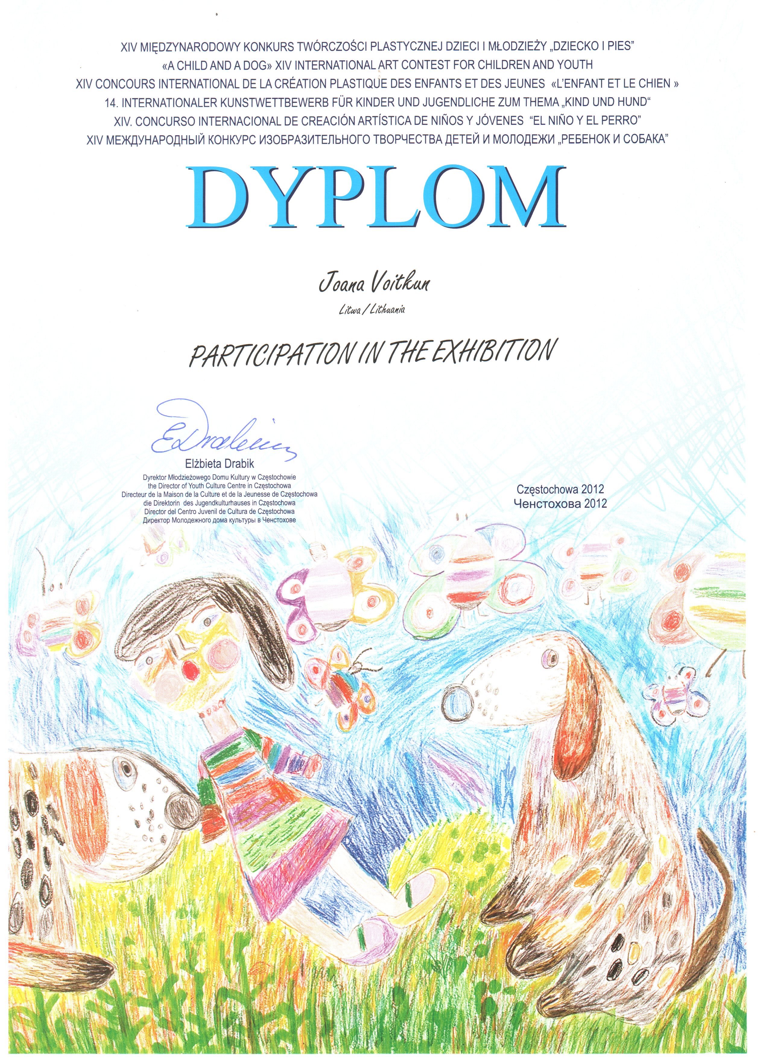 DYPLOM Joana Voitkun 2012 – VILNIAUS R. RUDAMINOS MENO MOKYKLA